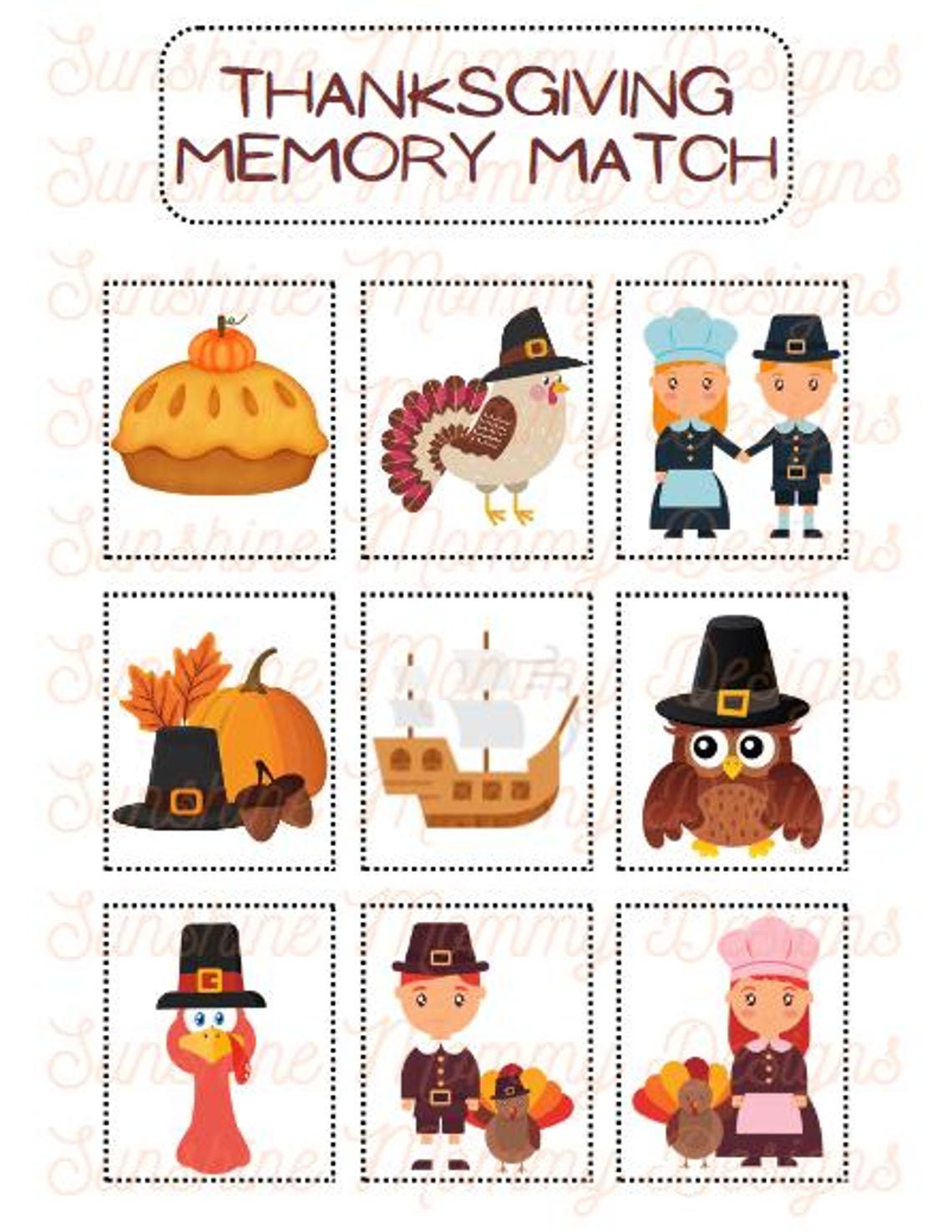 Thanksgiving Memory Match Game, Preschool Game for Thanksgiving - Etsy