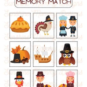 Thanksgiving Memory Match Game, Preschool Game for Thanksgiving - Etsy