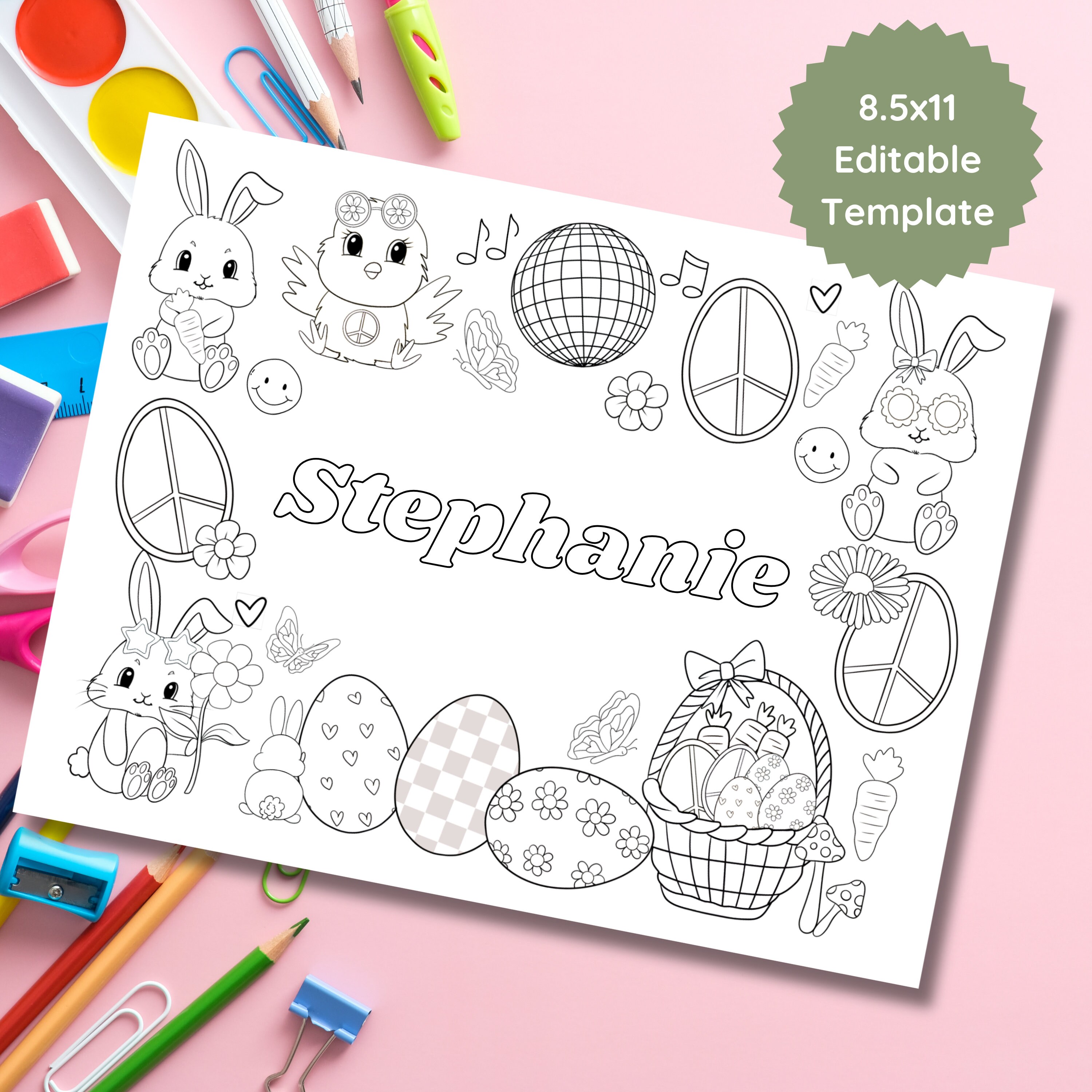 Personalized Kids Coloring Page, Customized Easter Gift, Printable Name ...