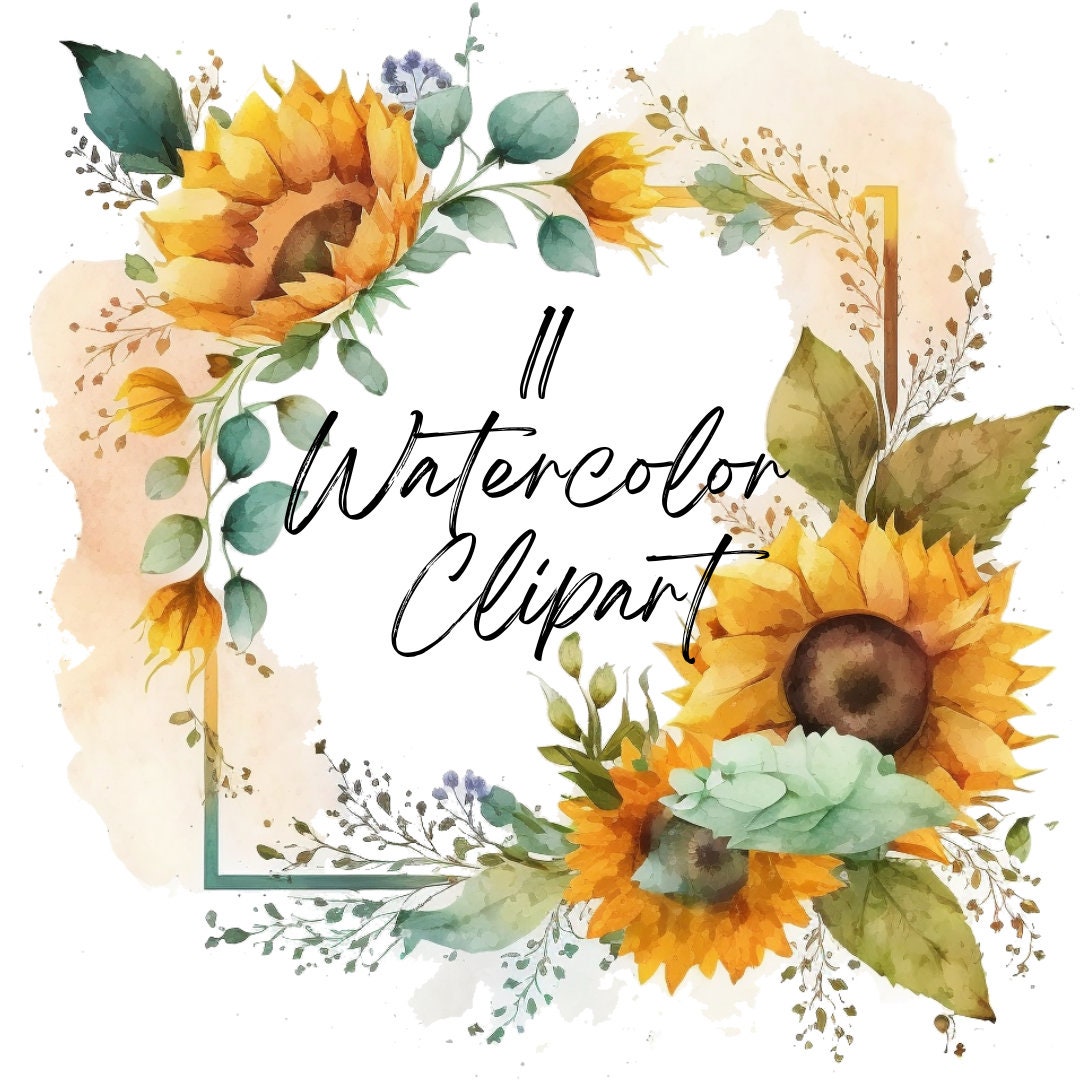 Set of 1 Sunflower Frame Clipart Floral Border Watercolor Flower Summer ...
