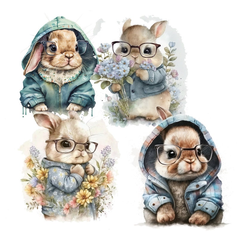 Cute Bunnie Clipart Easter Bunnie Spring Nursery Bunnie With Clothes ...