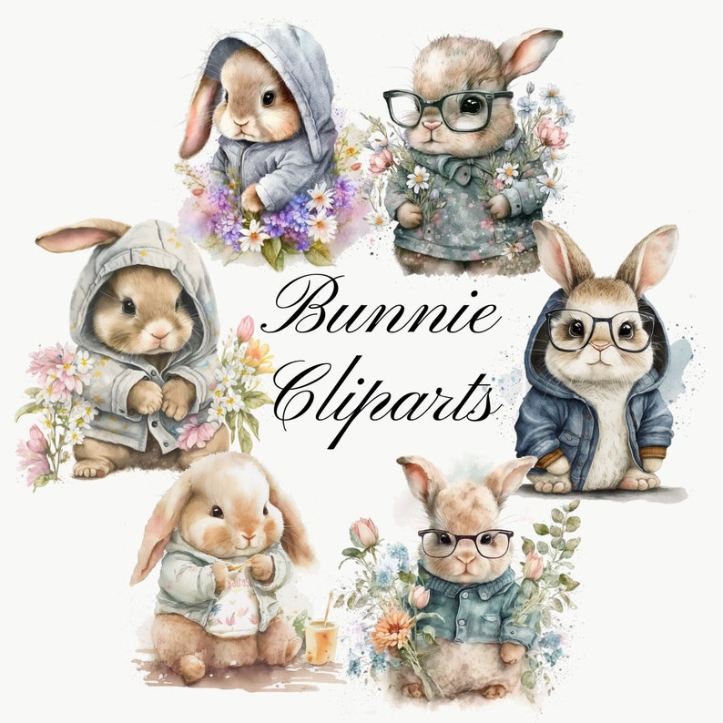 Cute Bunnie Clipart Easter Bunnie Spring Nursery Bunnie With Clothes ...