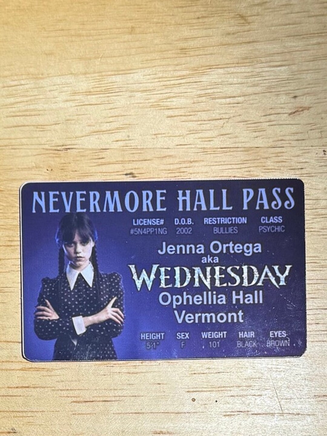 Wednesday Themed Plastic ID Card - Etsy