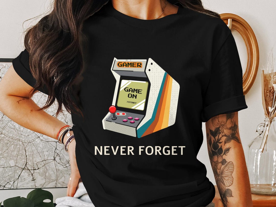 Never Forget Retro Arcade Gamer T-shirt, Classic Video Game Graphic Tee ...