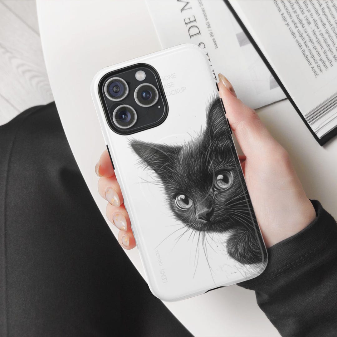 Cute Curiously Peeking Black Cat Magnetic Case Cat Phone Cover Tough ...