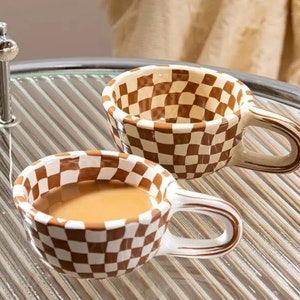 Ceramic Checkerboard Mug Coffee Mug Brown & Black Check Mug Cappuccino ...