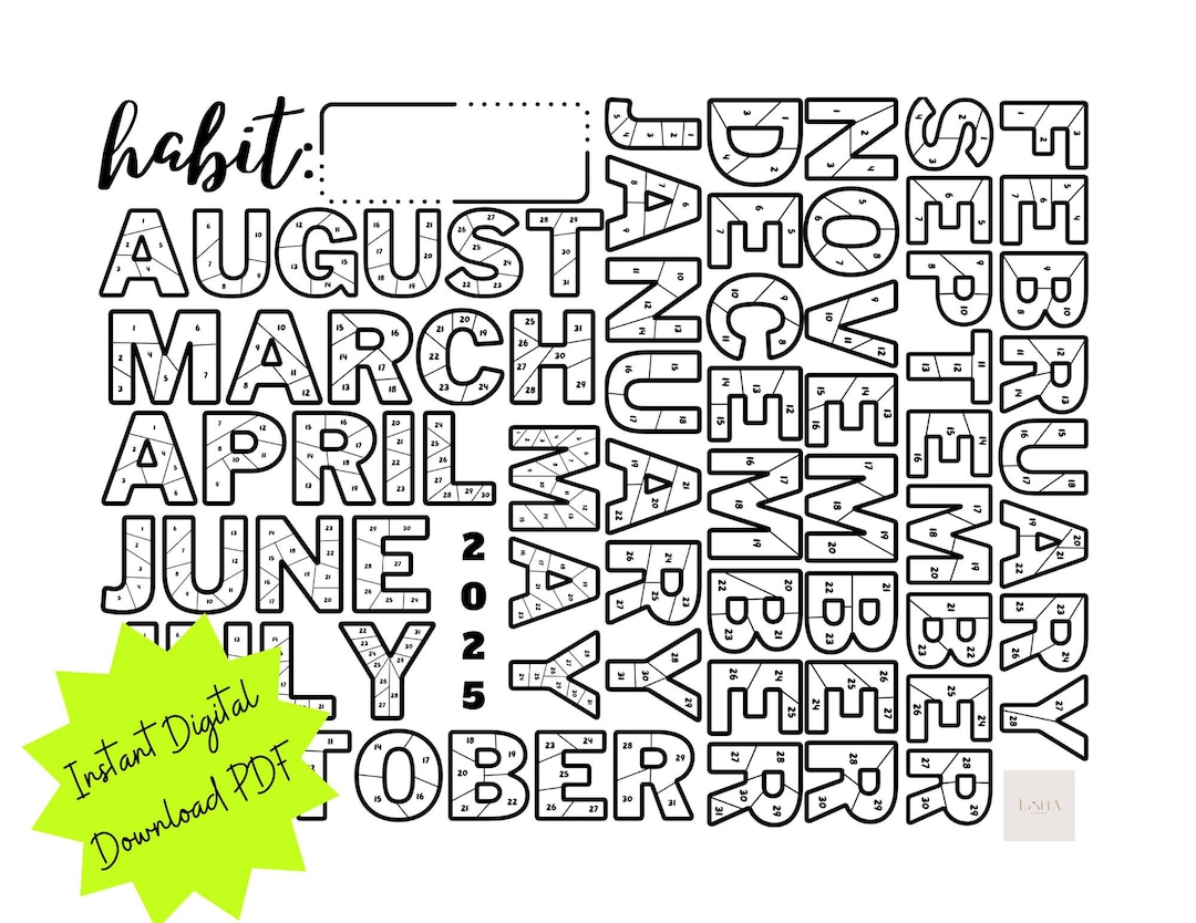 2025 Habit Tracker | Color to Fill in | PDF Print | Monthly Habit ...