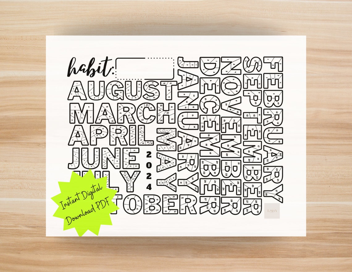 2024 Habit Tracker Color to Fill in PDF Print Monthly Habit Tracker ...