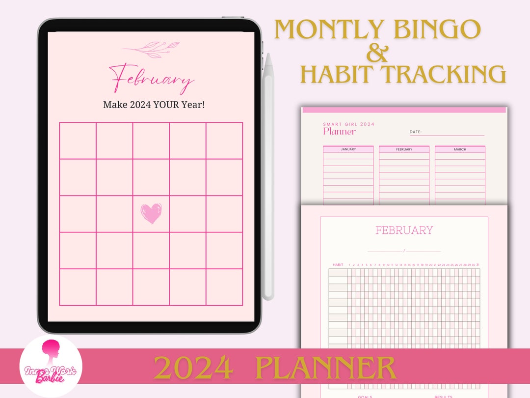 2024 Pink Planner for That Girl Monthly BINGO and Habit Tracking Tiktok ...