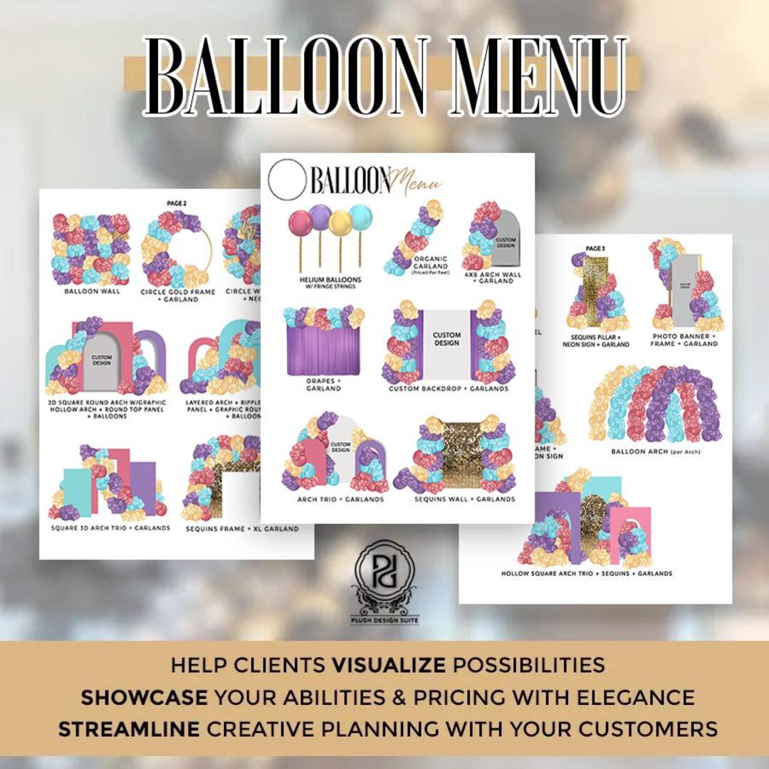 Balloon Menu Template: Party Decor Mockups & Vendor List (digital ...