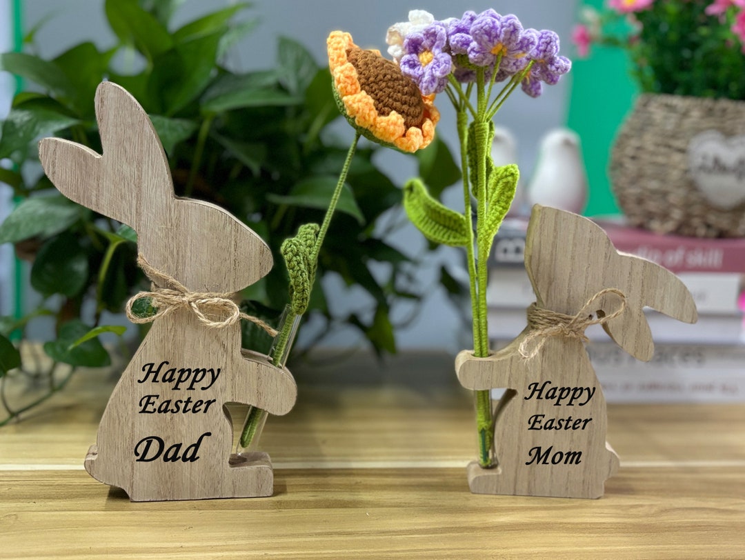 Personalized Wooden Bunny Flower Vases, Easter Burlywood Rabbits ...