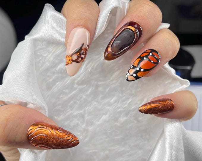 Monarch Chrome Press on Nails - Etsy