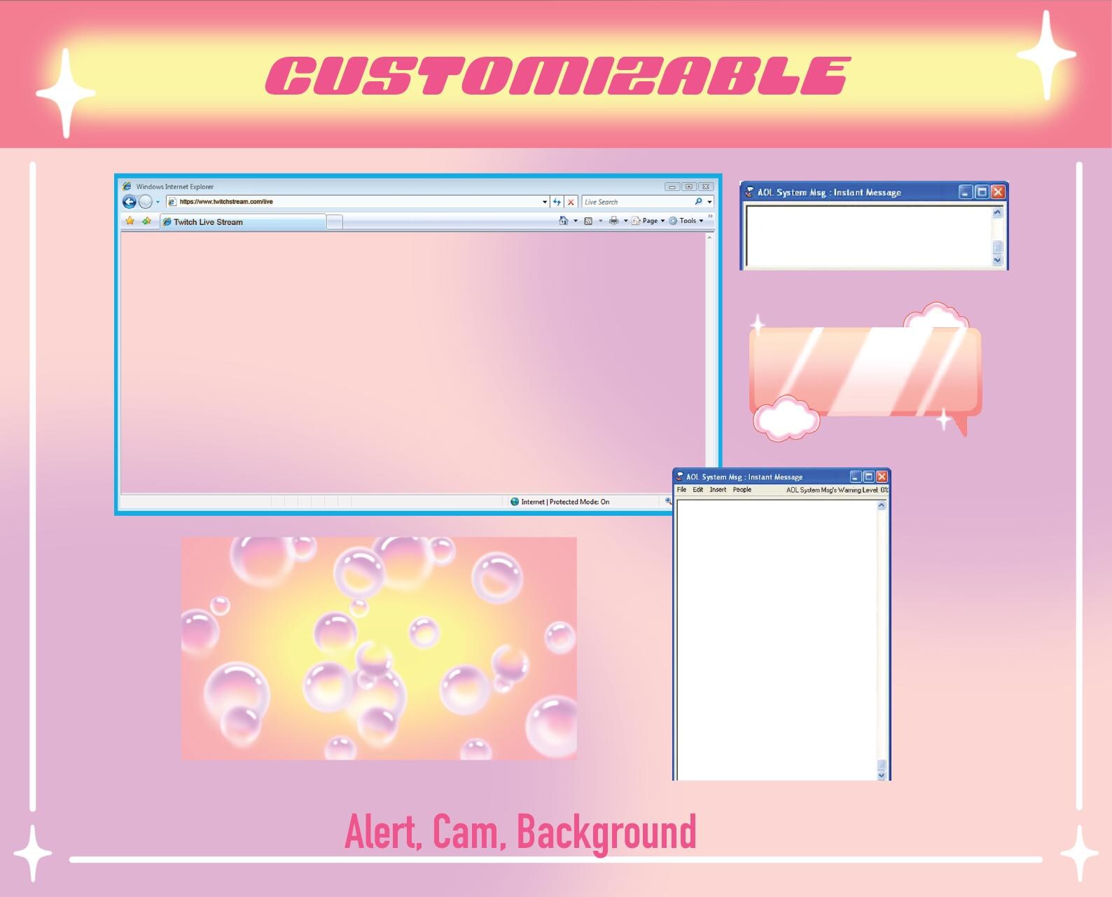 Y2K Animated Stream Overlay Package: Cloud Sunset, Hearts, Bubbles - Etsy