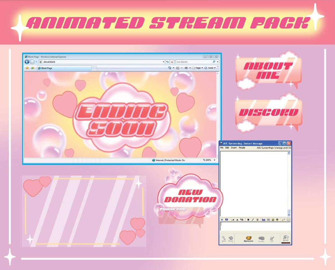 Y2K Animated Stream Overlay Package: Cloud Sunset, Hearts, Bubbles - Etsy