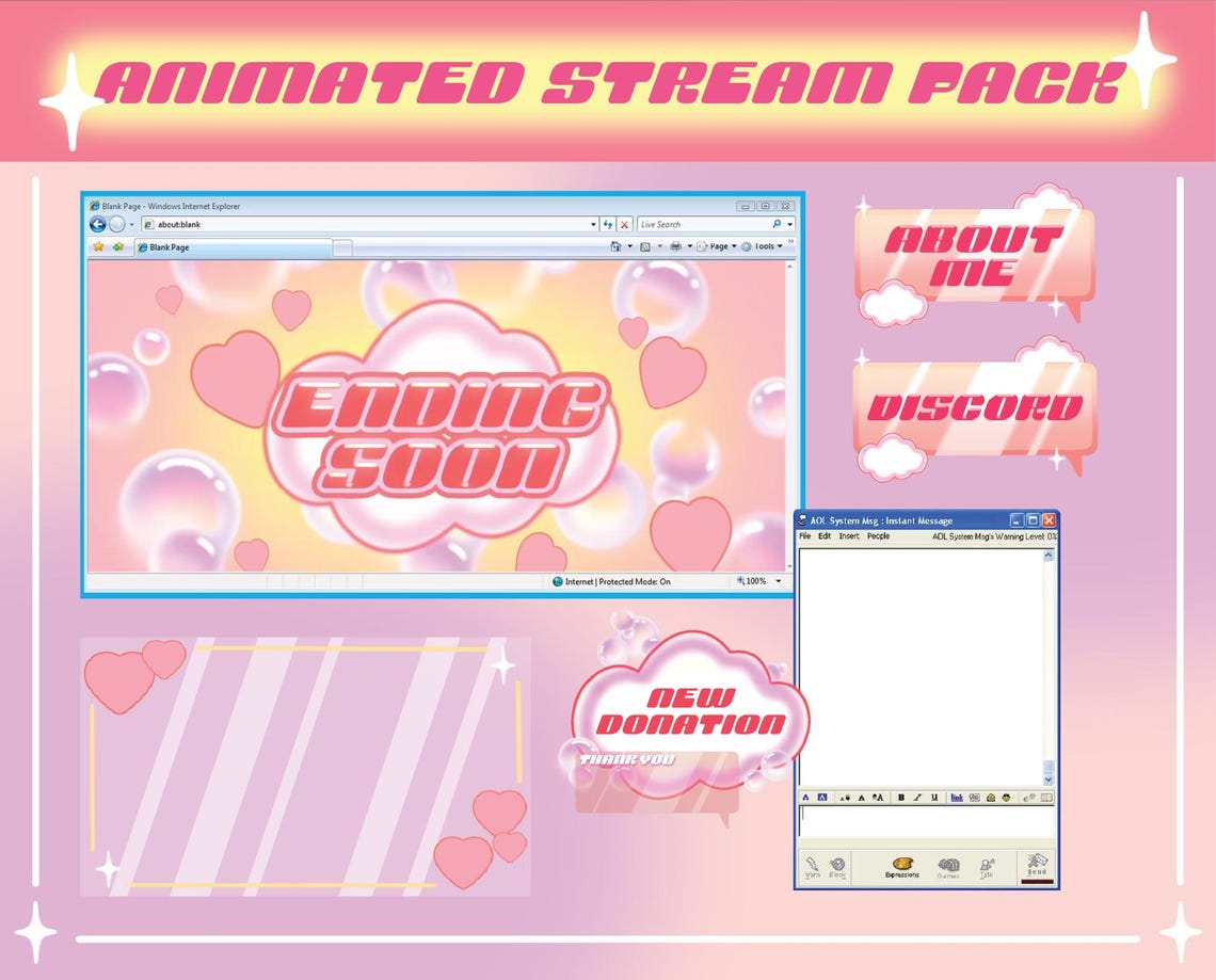 Y2K Animated Stream Overlay Package: Cloud Sunset, Hearts, Bubbles - Etsy