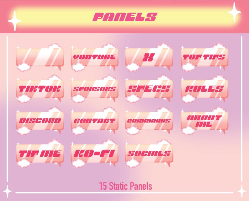 Y2K Animated Stream Overlay Package: Cloud Sunset, Hearts, Bubbles ...