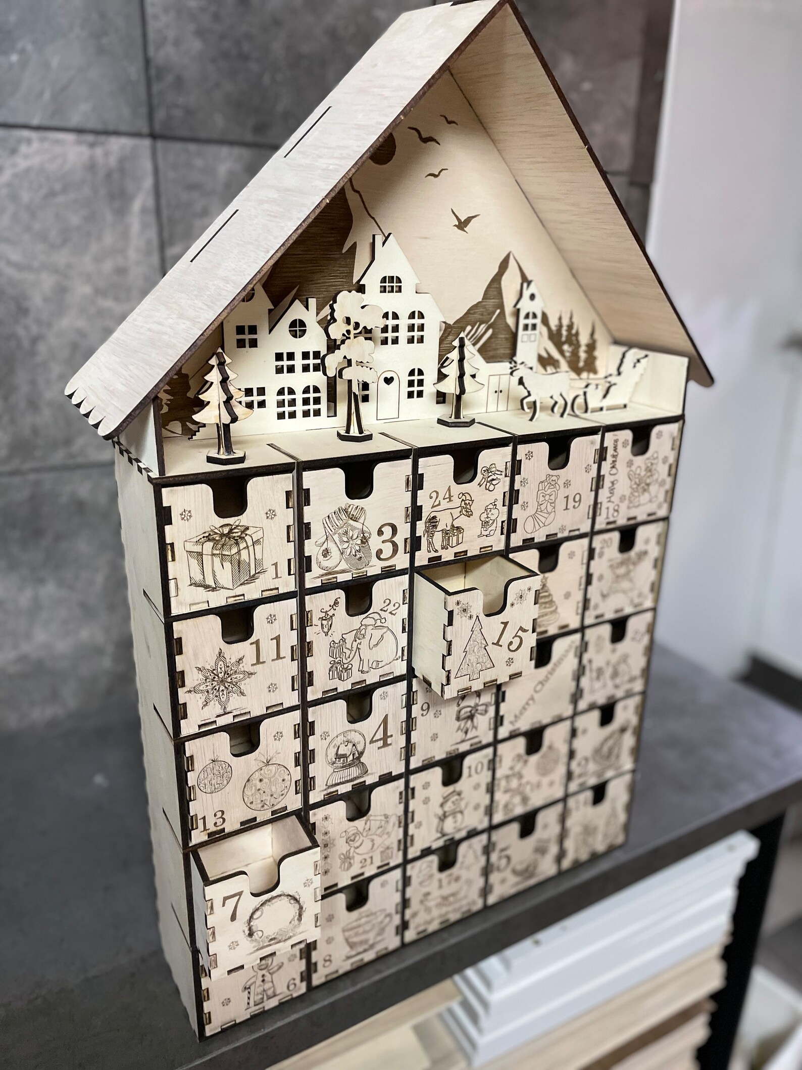 DXF File Design for Advent Calendar With 25 Small Gift Boxes Christmas ...