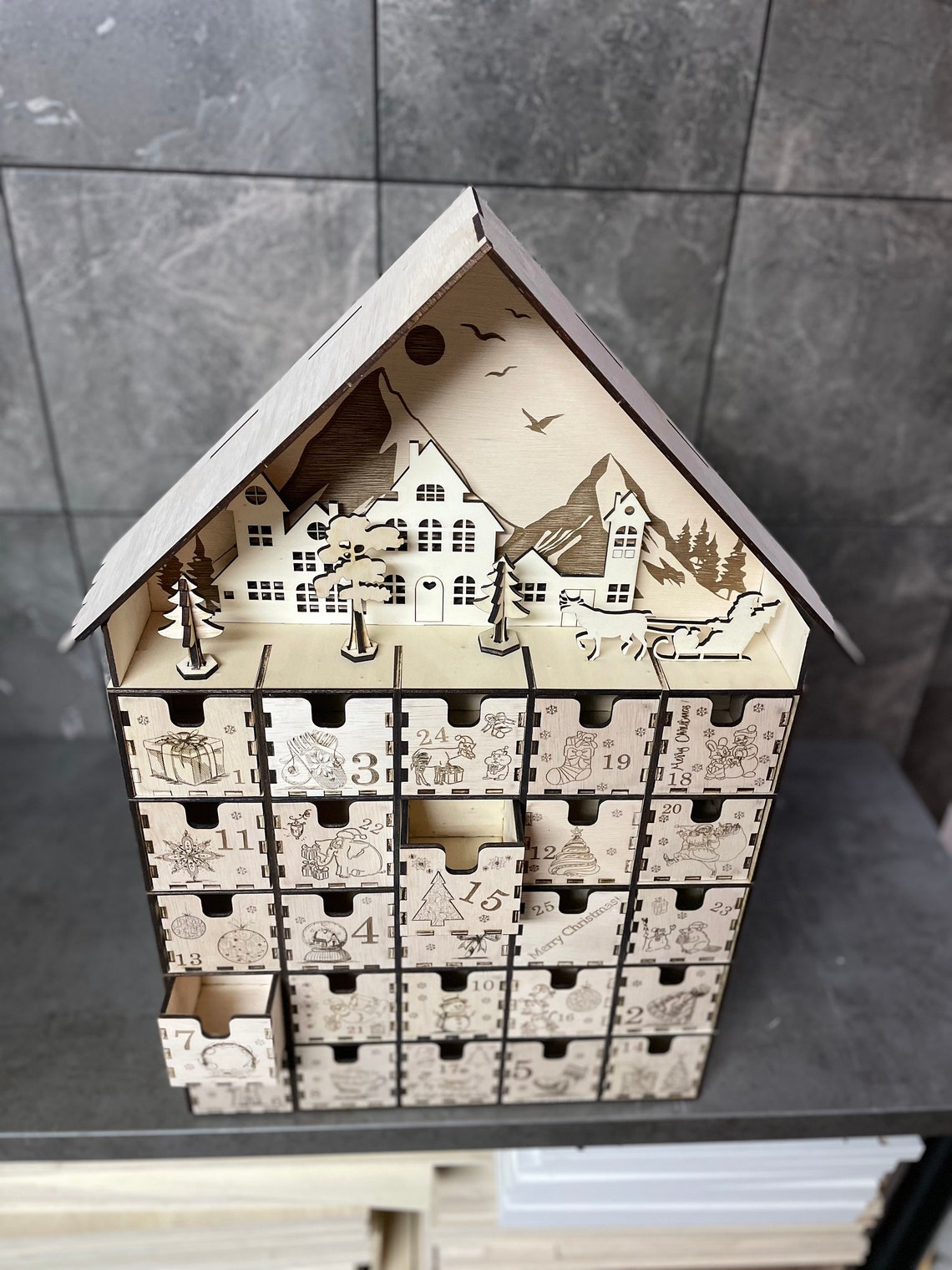 DXF File Design for Advent Calendar With 25 Small Gift Boxes Christmas ...