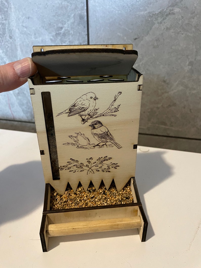 DXF Seed Feeder and Dispenser 450g 4mm Plywood Amadina Canary Zebra ...