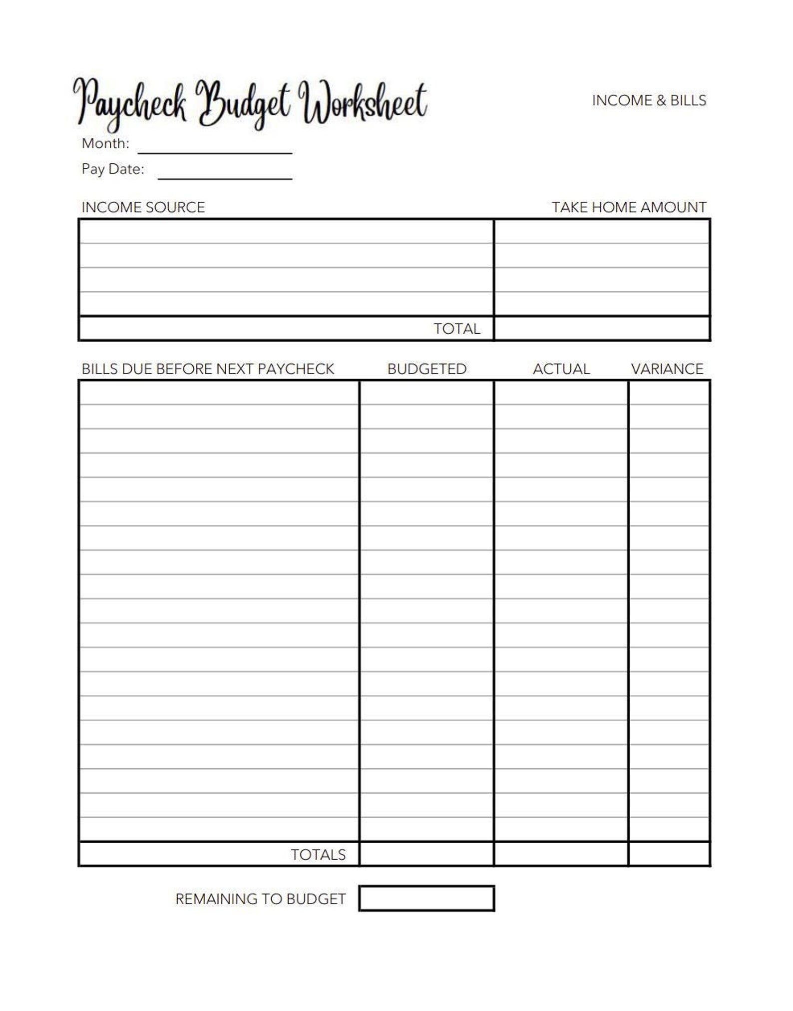 Paycheck Budgeting Worksheets Minimal Digital Download - Etsy