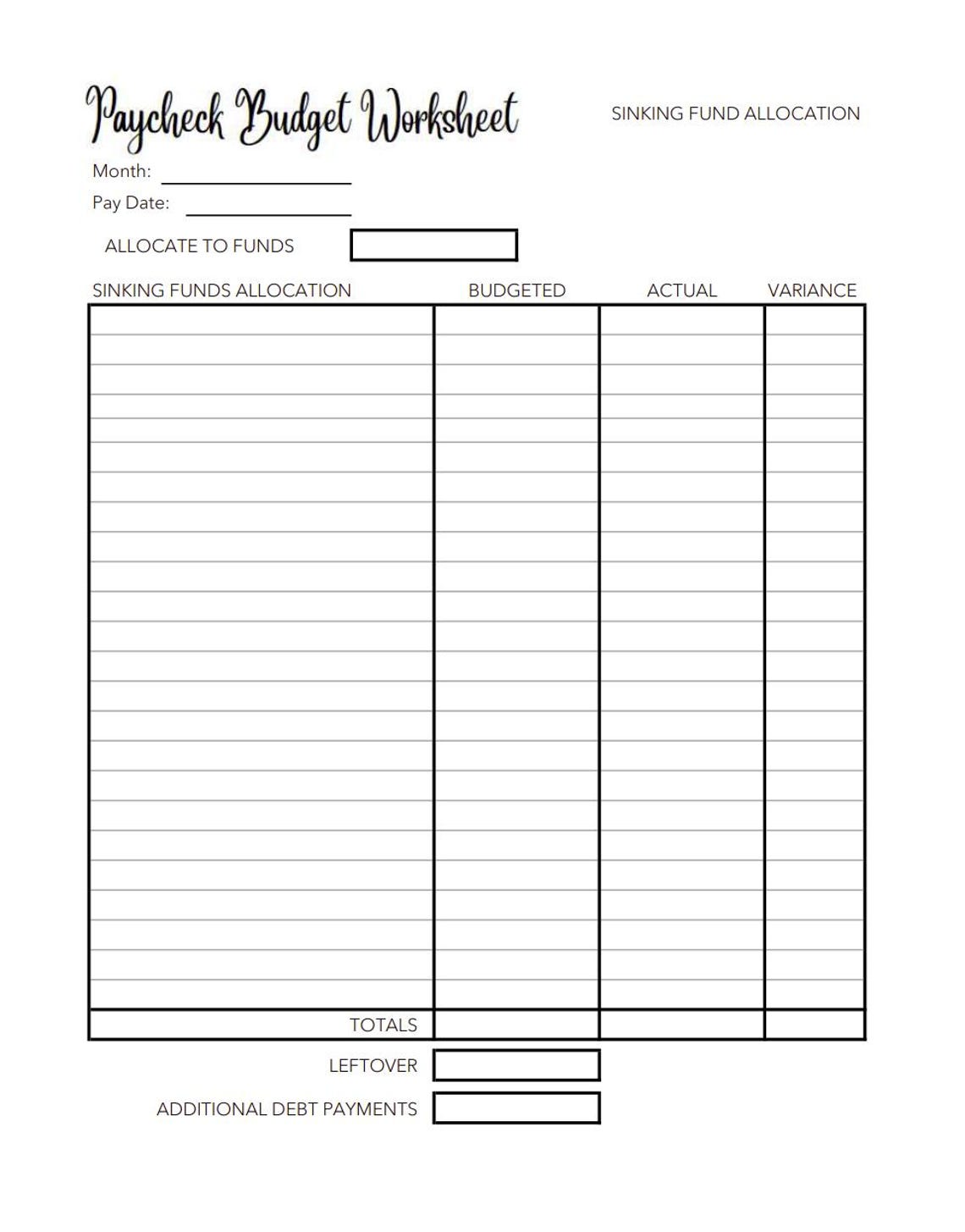 Paycheck Budgeting Worksheets Minimal Digital Download - Etsy
