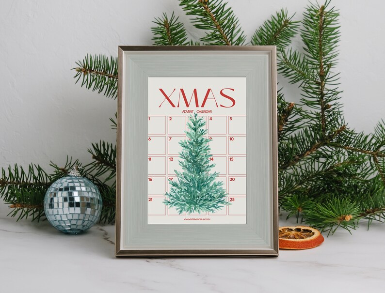 Vintage Advent Calendar Christmas Tree Wall Art Printable - Etsy