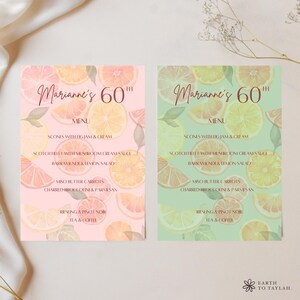 Citrus Lunch Dinner High Tea Birthday Menu, Lemons Limes Oranges Leaves ...