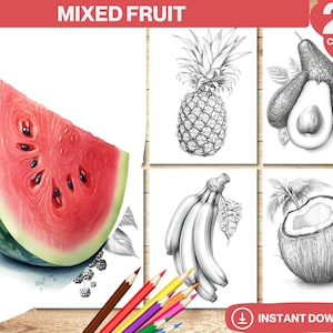 Mixed Fruit Coloring Book: Grayscale Printable Pages (PDF) - Etsy