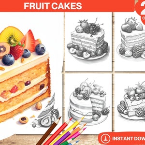 Fruit Cakes Coloring Book | Printable Adult and Kid Coloring Pages ...