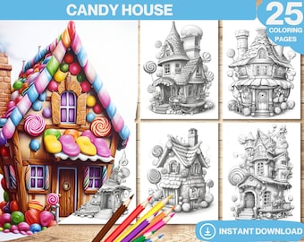 25 Candy House Coloring Book Printable Candy Coloring Pages Grayscale ...