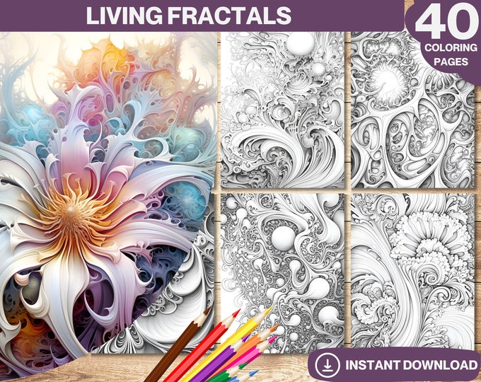 Living Fractals 3 - Coloring Book - 50 Amazing Images! - Grayscale ...