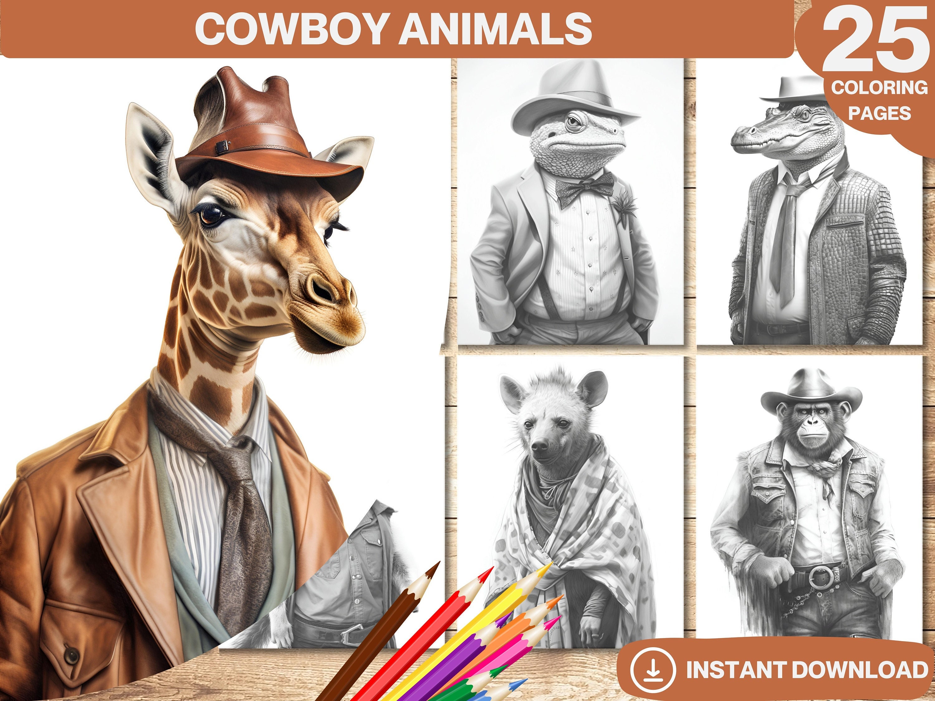 Cowboy Animals Coloring Book Printable Coloring Pages - Etsy