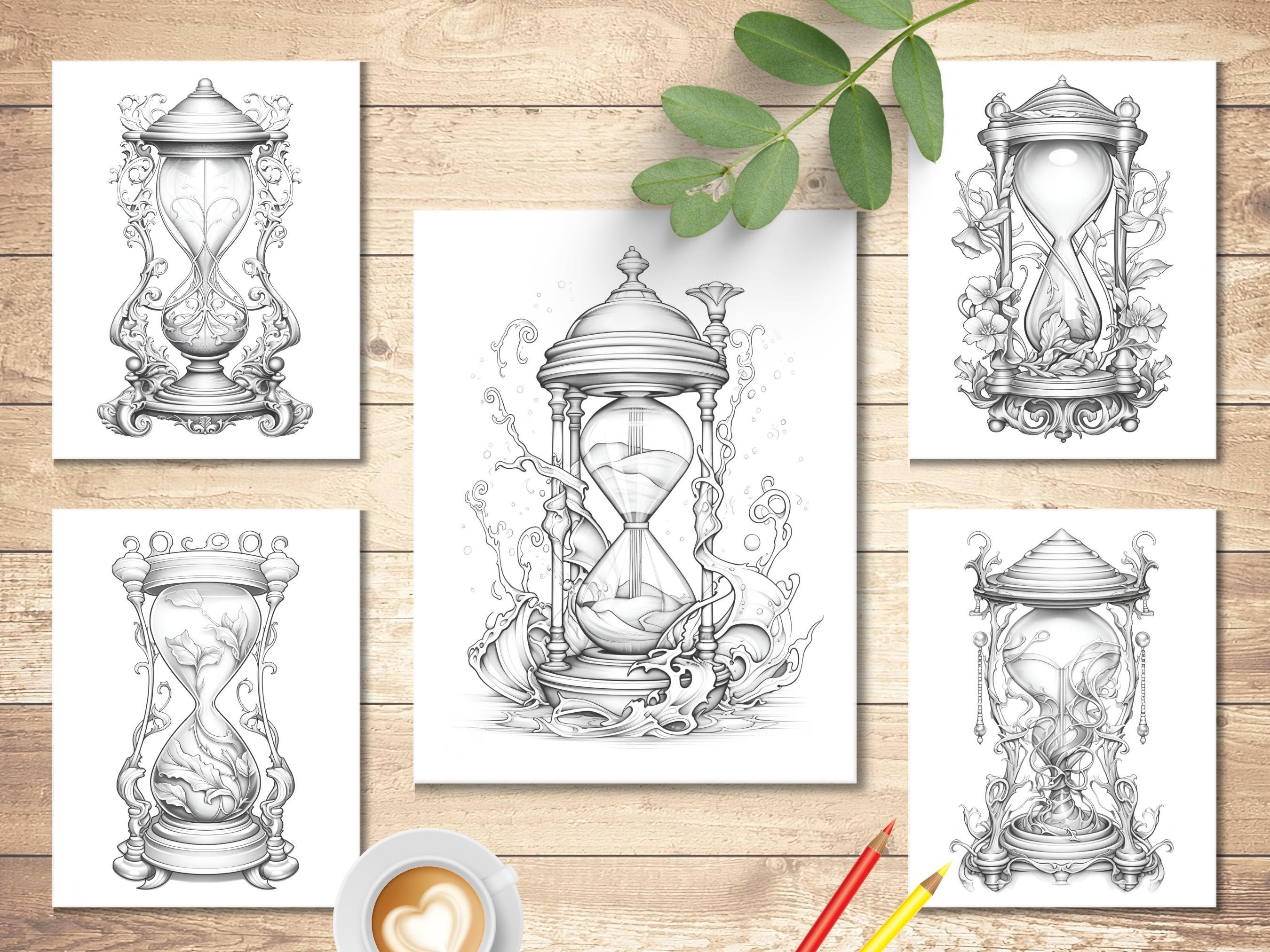 Magical Hourglass Coloring Book: Grayscale Fantasy Art (printable PDF ...