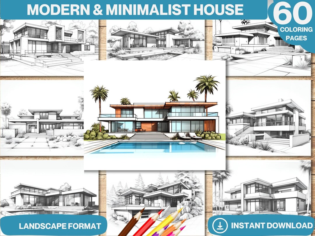 Modern House Coloring Book: Minimalist Architecture (digital Download ...