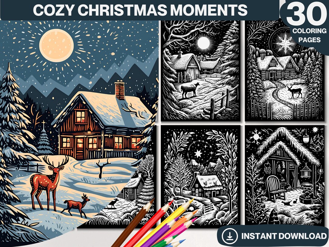 Cozy Christmas Moments Coloring Book: Rustic Barn Scenes (printable PDF ...