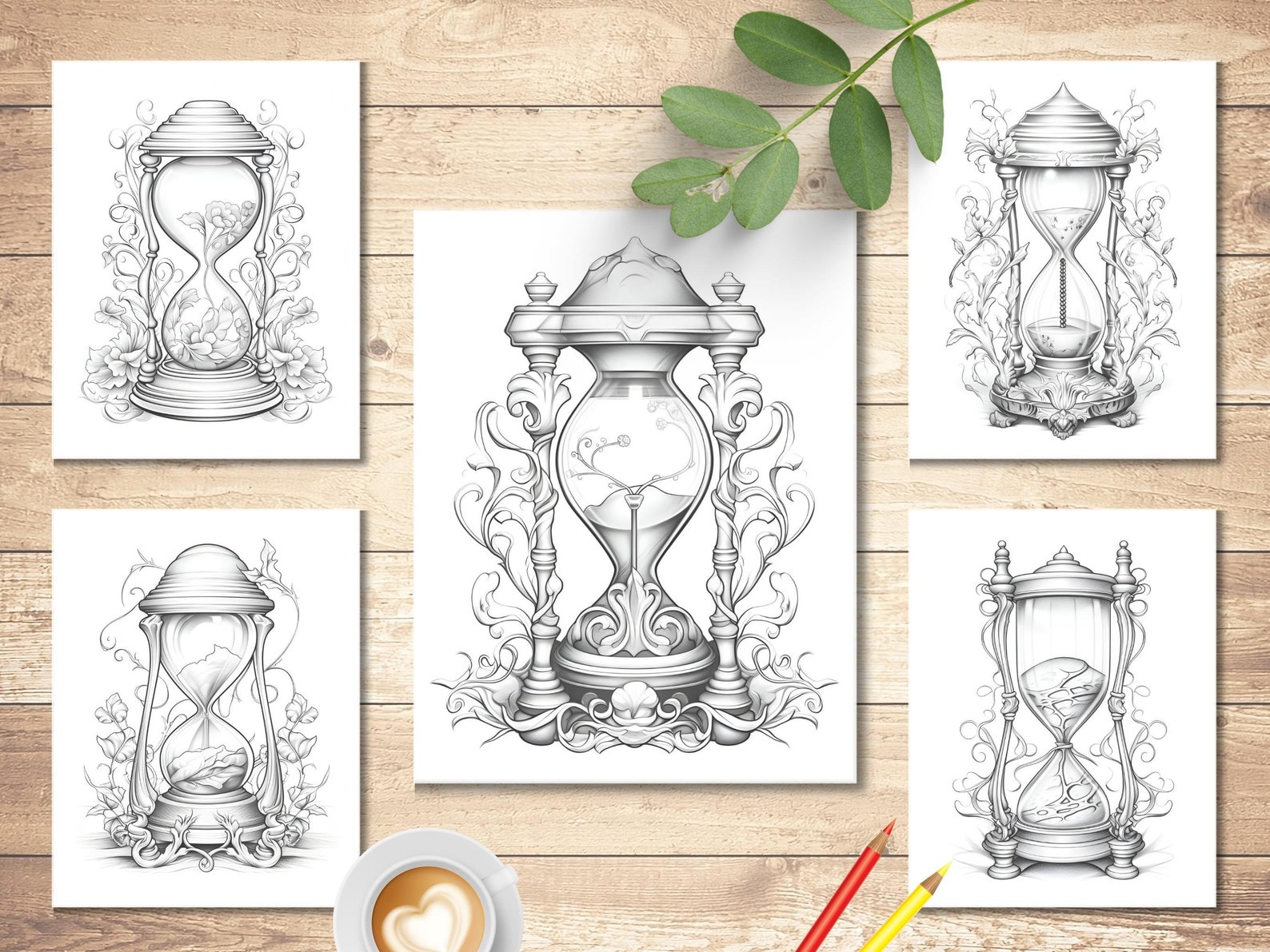 Magical Hourglass Coloring Book: Grayscale Fantasy Art (printable PDF ...