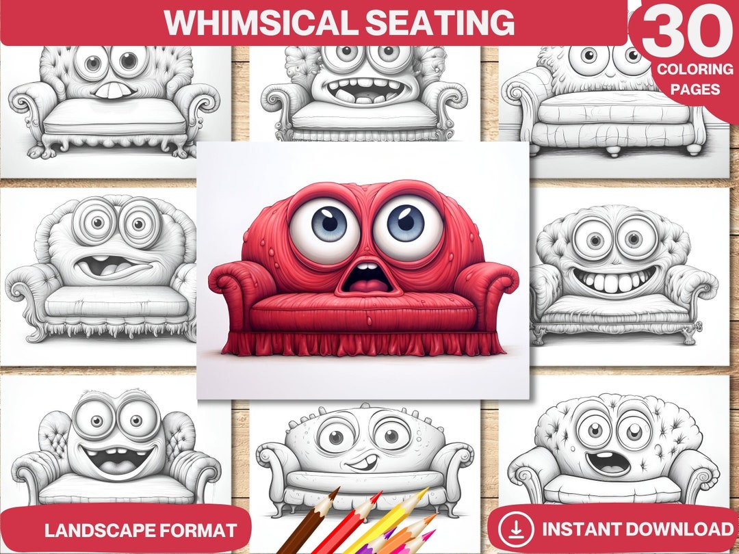 Whimsical Seating Coloring Book: 30 Grayscale Pages (printable PDF) - Etsy