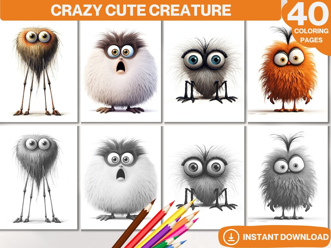 Crazy Cute Creature Coloring Book | Printable Adult Coloring Pages ...