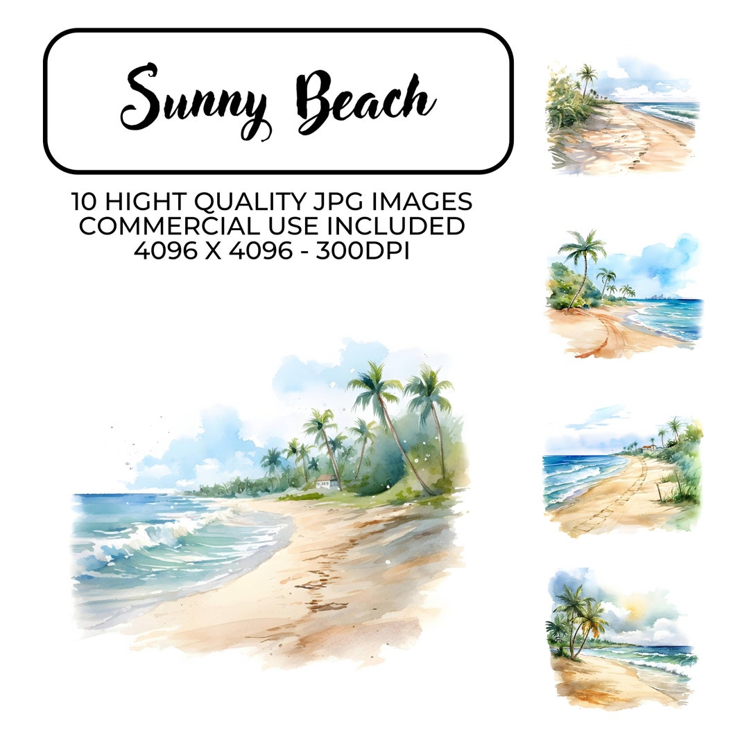 Watercolor Beach Clipart: Sunny Coastal Scenes (digital Download) - Etsy
