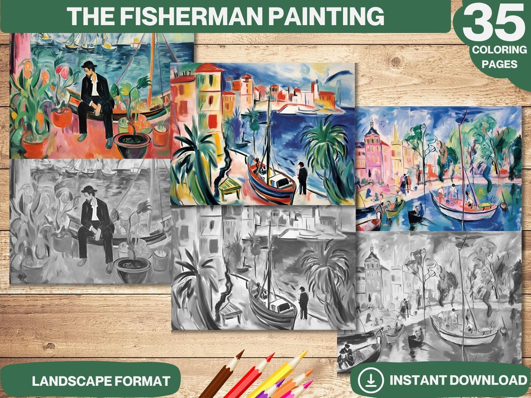 The Fisherman Painting Coloring Book, Printable Adult Lighthouses Pages ...