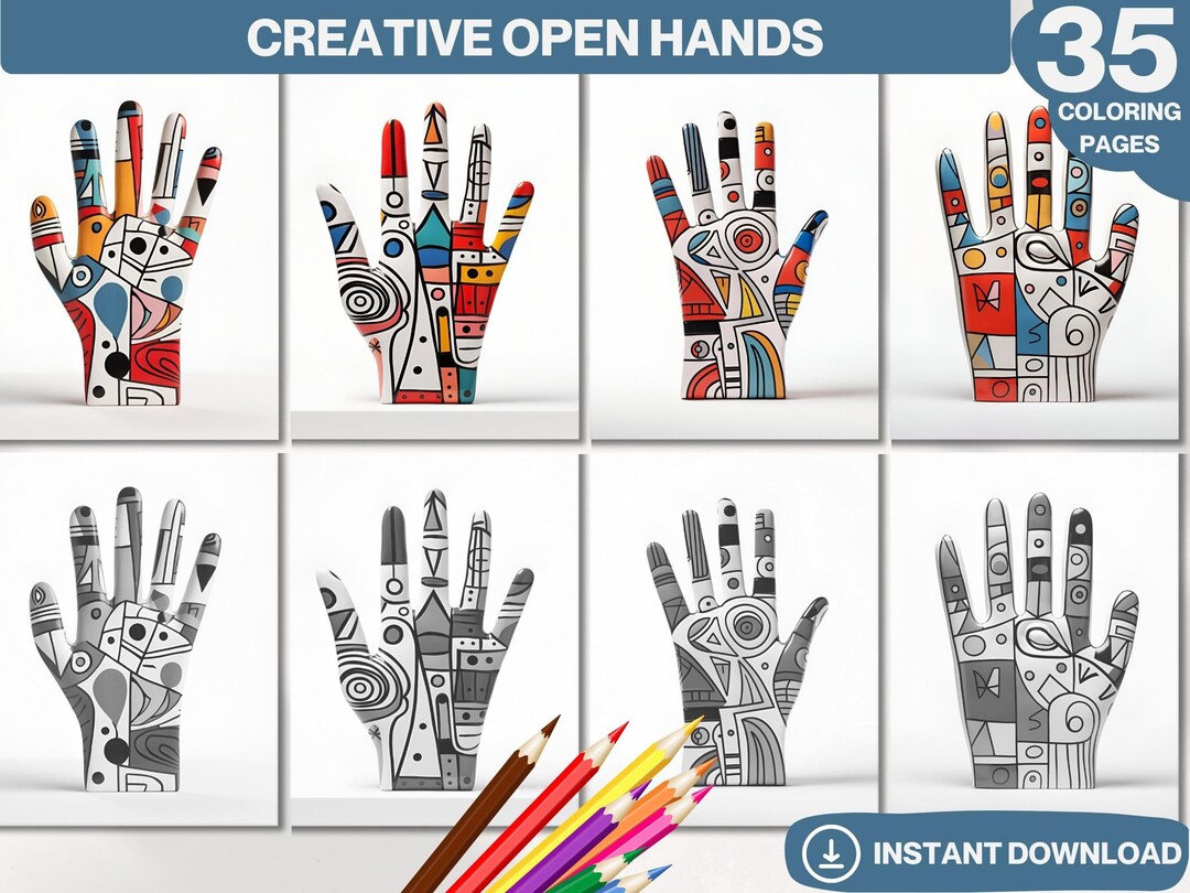 Creative Open Hands Coloring Book | Adults Kids Grayscale Coloring ...