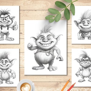 30 Fantasy Cute Troll Coloring Book, Printable Adult Kids Coloring Page ...