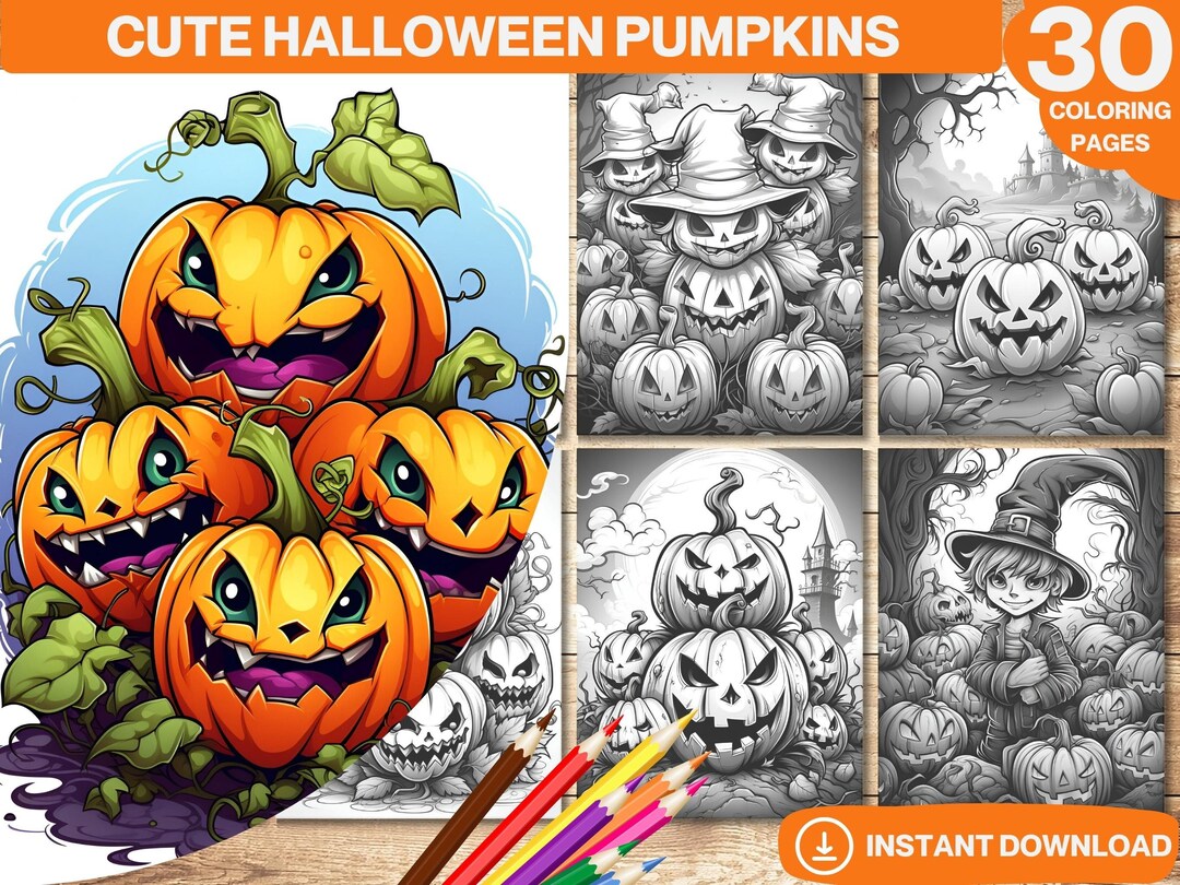 Halloween Pumpkin Coloring Book | 30 Printable Pages (PDF - Etsy