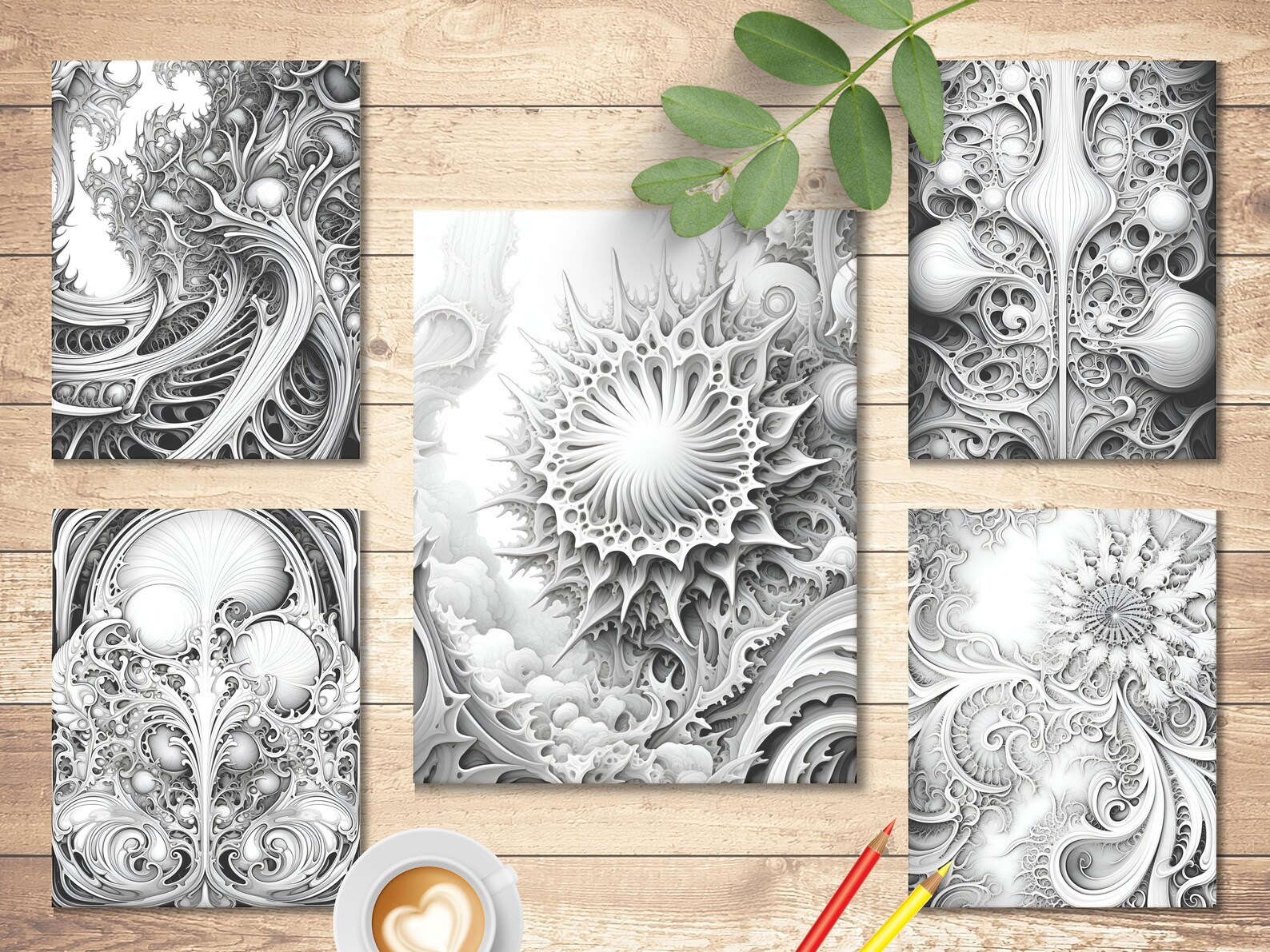 Living Fractals Coloring Book: Grayscale AI Art (printable PDF) - Etsy