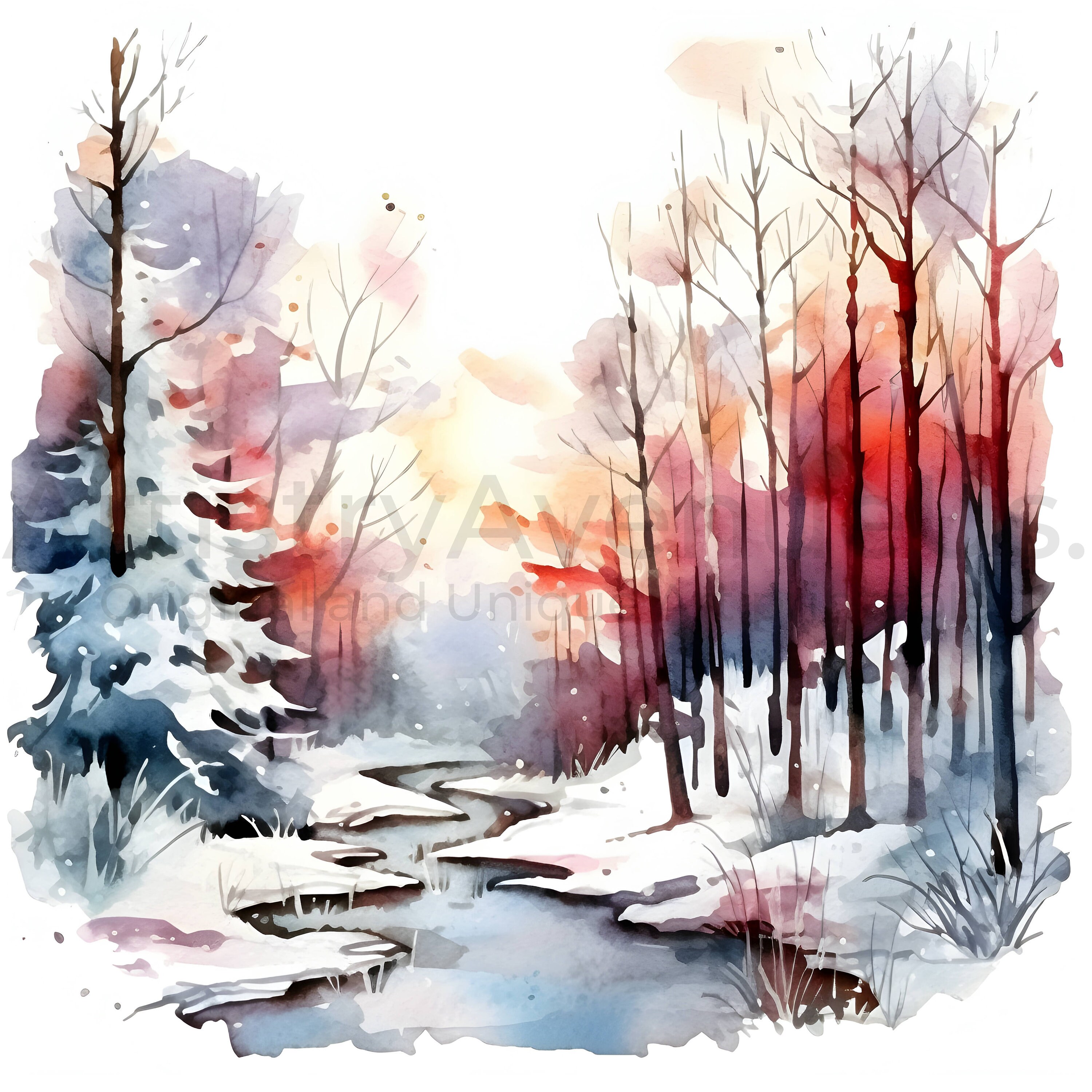 Watercolor Winter Forest Clipart – Nature Jpgs for Planners (digital ...
