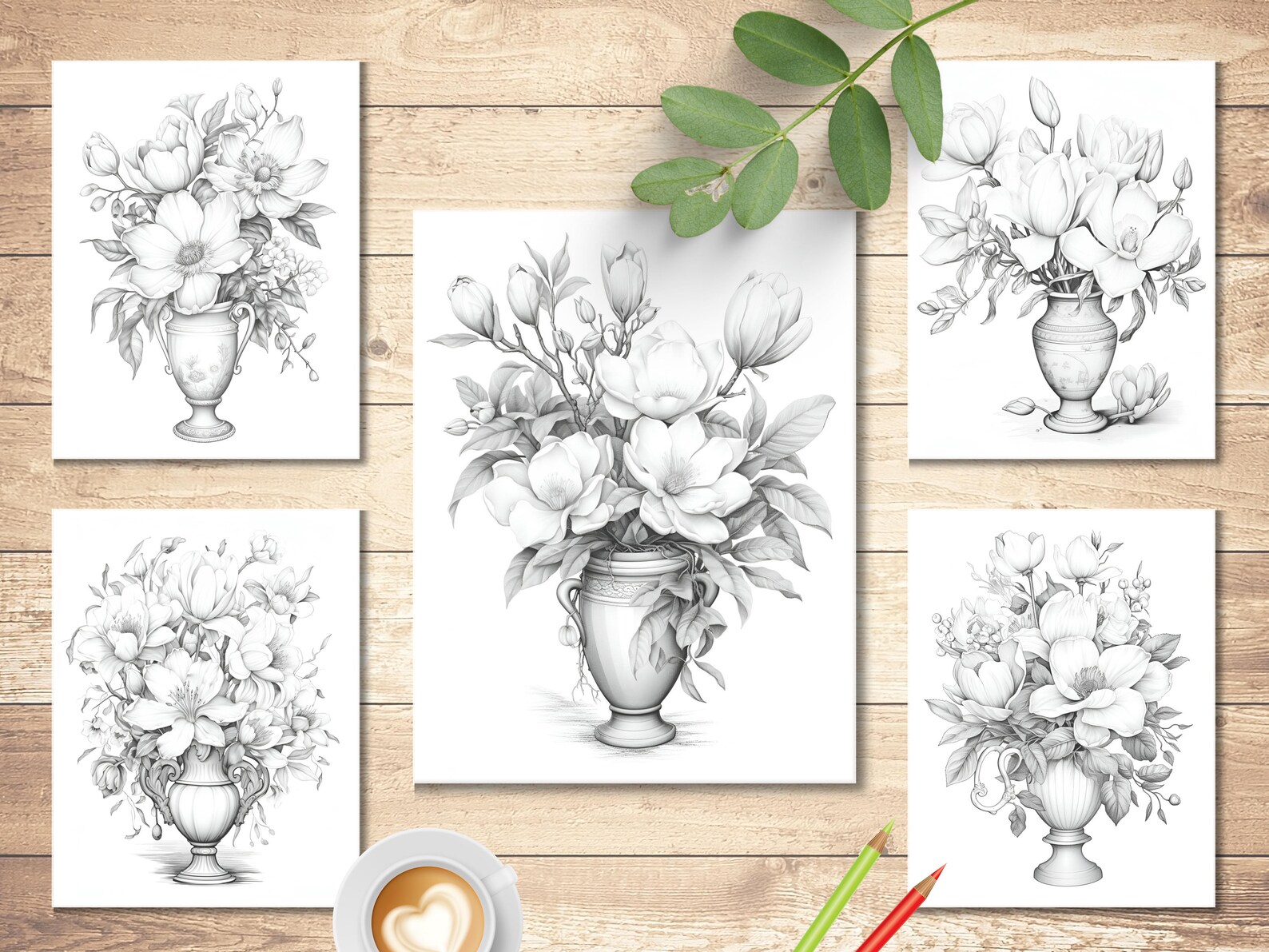 Bunch of Magnolias Coloring Book Flower Coloring Page for - Etsy