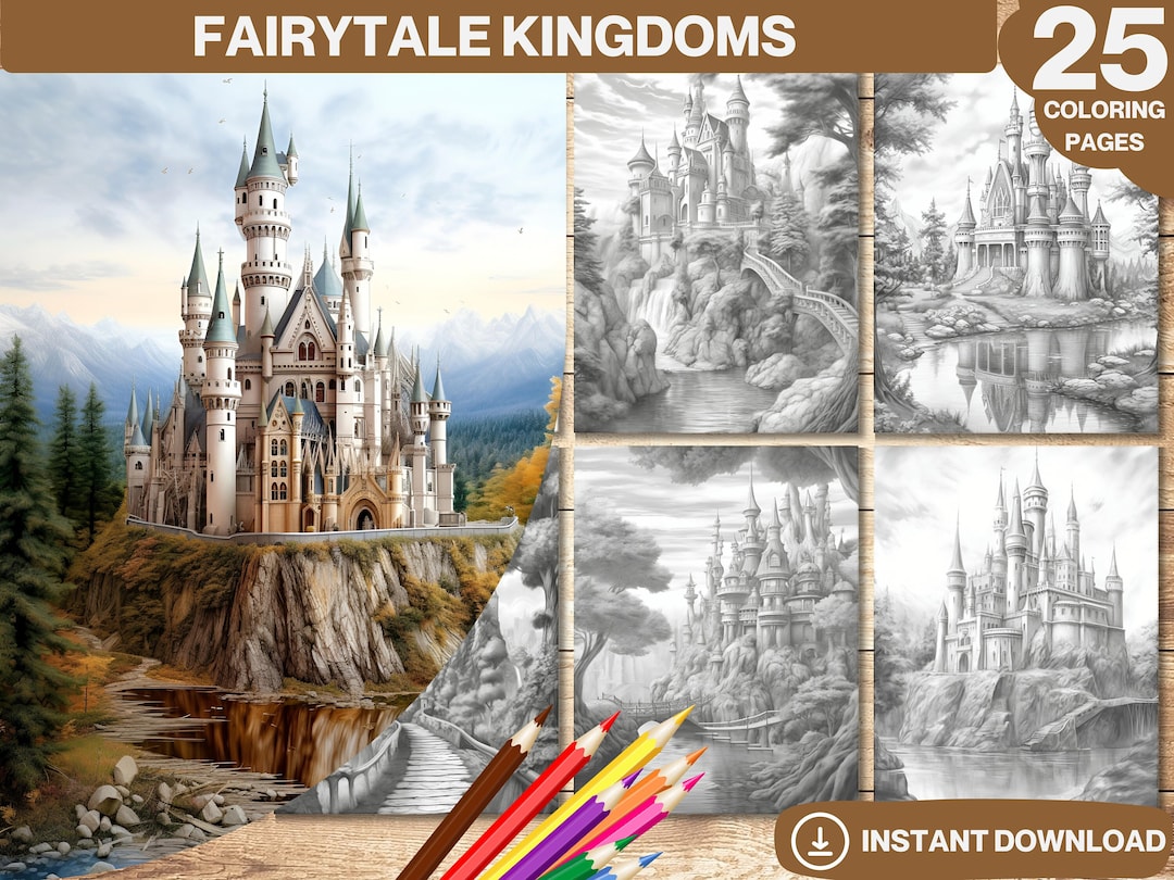 Fairytale Kingdoms Coloring Book | Printable Adults and Kids Coloring ...