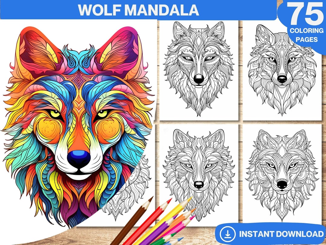 75 Wolf Mandala Coloring Pages: Stress Relief Art (PDF) - Etsy Australia