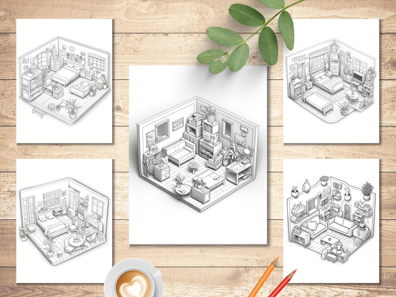 Enchanted Mini House Coloring Book: Grayscale Treehouse (printable PDF ...