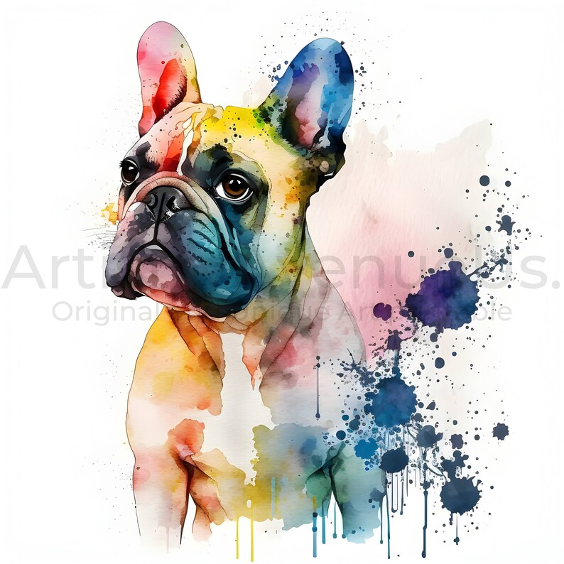 French Bulldog Watercolor Clipart – 4096x4096 JPG, Commercial Use ...